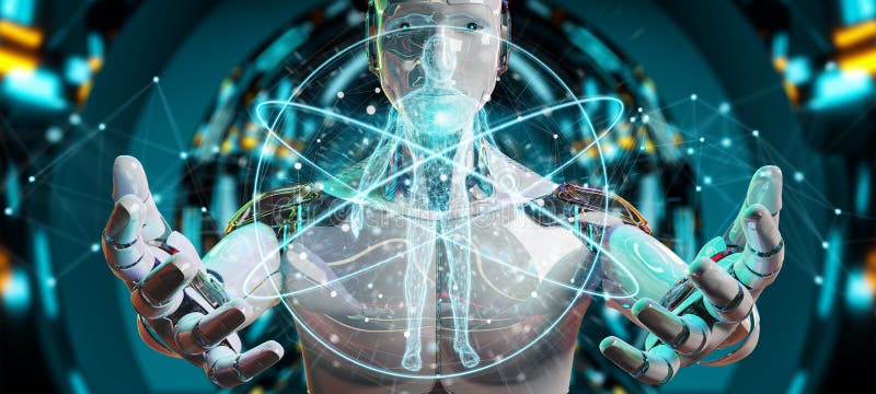 White Man Robot Scanning Human Body 3D Rendering Stock Illustration ...