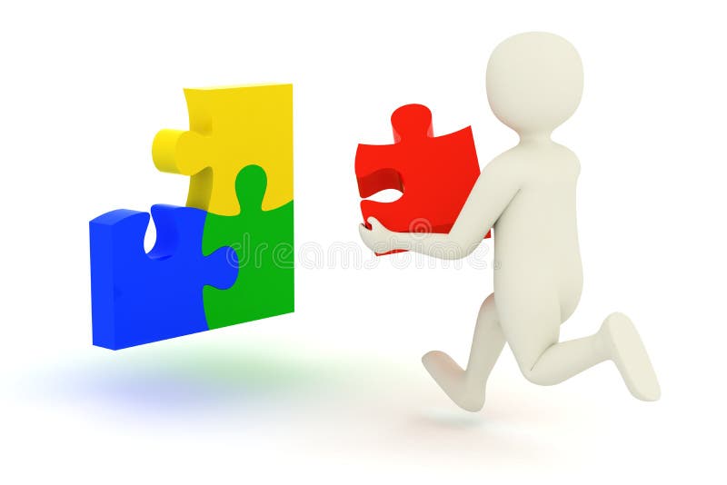 White Man Running with Puzzle Piece Stock Illustration - Illustration ...