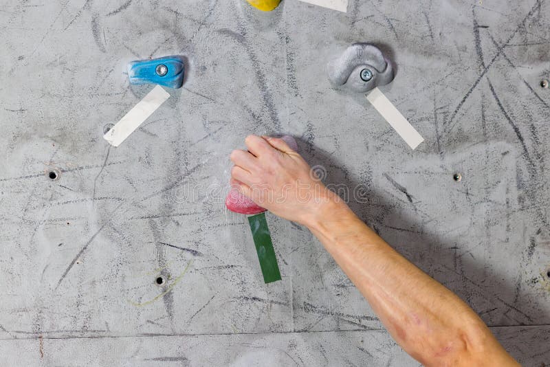White Man`s Hand is Holding on the Climbing Wall Stock Photo - Image of ...
