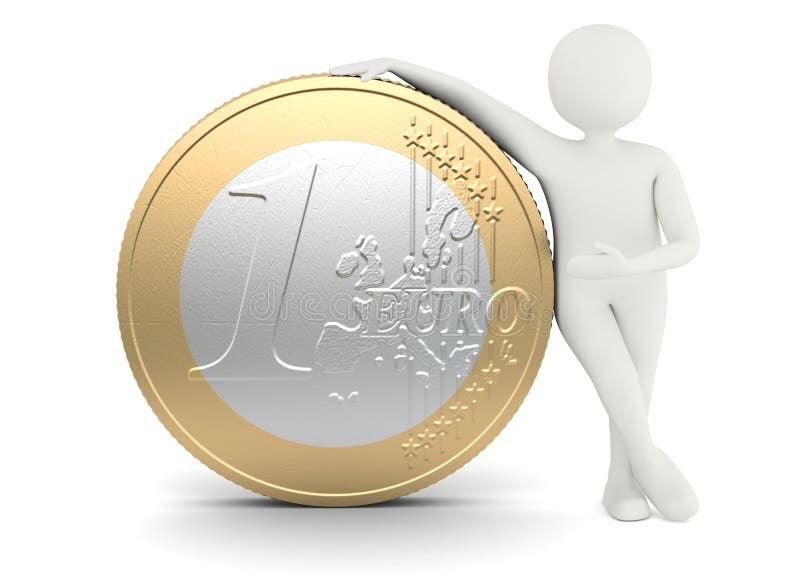 White Man Standing Near Big Size Euro Coin Stock Illustration ...