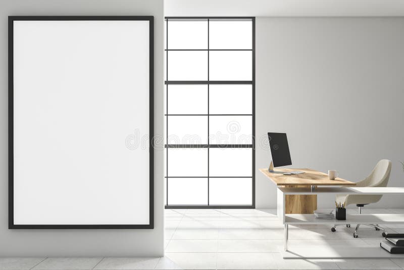 White Manager Office Workplace with Poster Stock Illustration ...