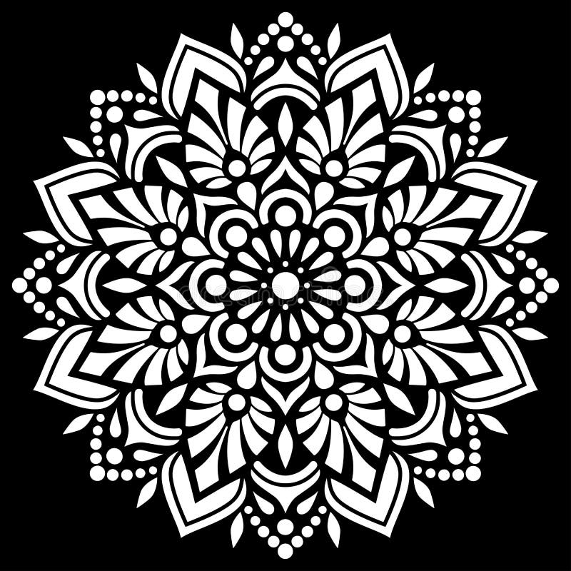 White Mandala Pattern on Black Stencil Doodles Sketch Stock ...
