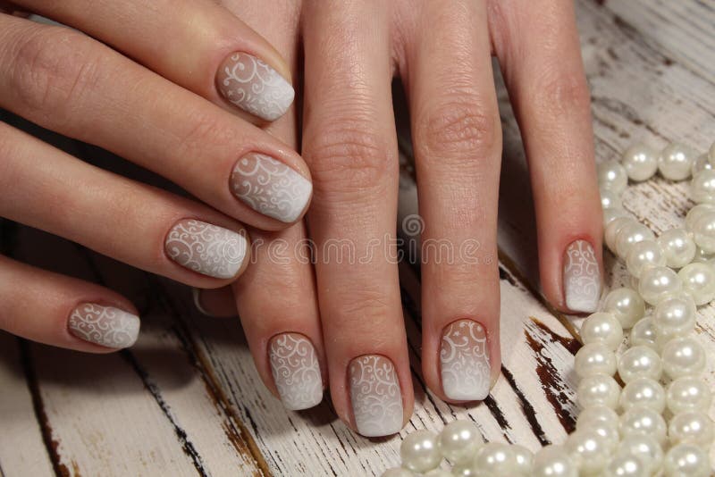 White Manicure with a Pattern Stock Image - Image of salon, polish ...