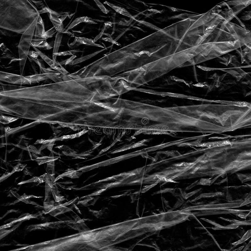 White Many Plastic Texture and Clear Plastic Black Background Transparent Plastic Wrap on the ...