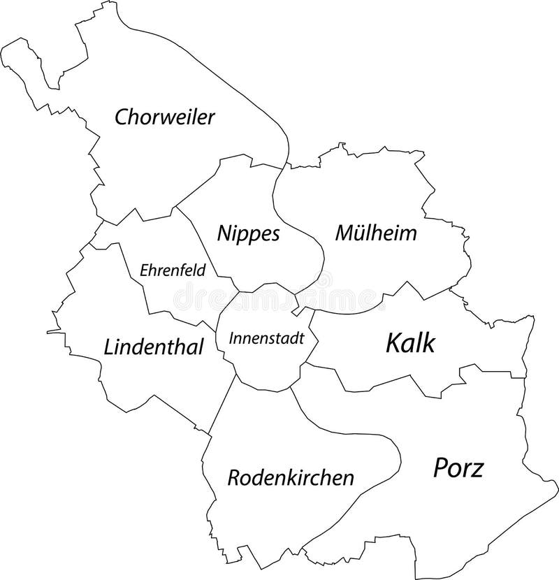 White Map of Districts of Cologne, Germany Stock Vector - Illustration ...
