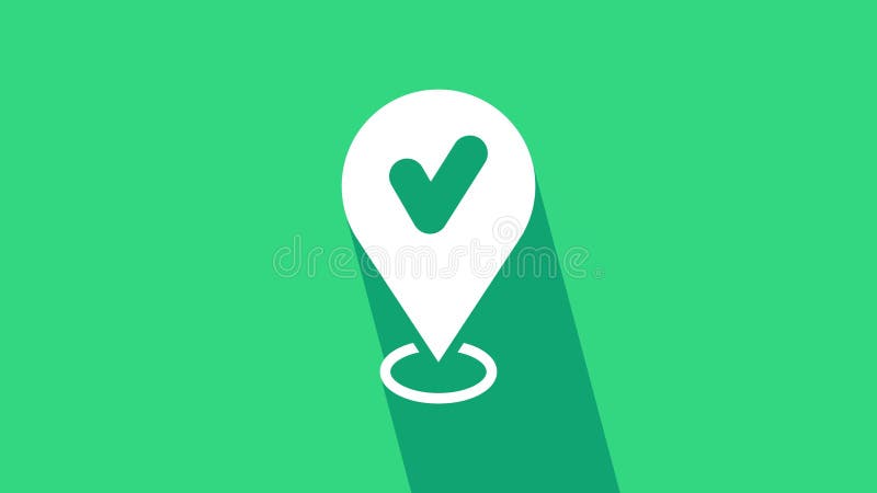 White Map Pin with Check Mark Icon Isolated on Grey Background ...