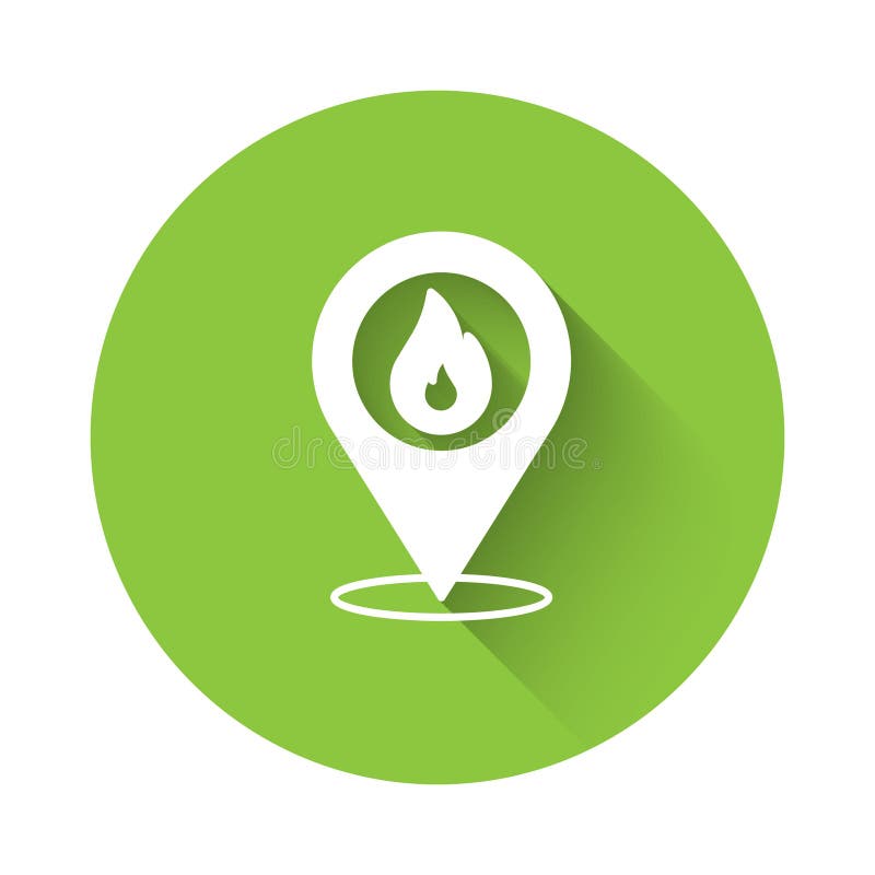 White Map Pointer with Fire Flame Icon Isolated with Long Shadow ...