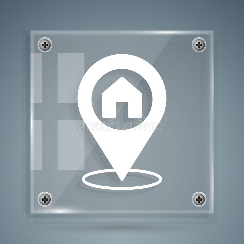 White Map Pointer with House Icon Isolated on Grey Background. Home ...
