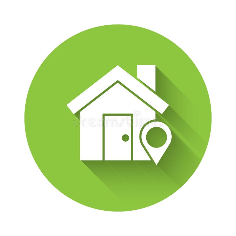 White Map Pointer with House Icon Isolated with Long Shadow. Home ...