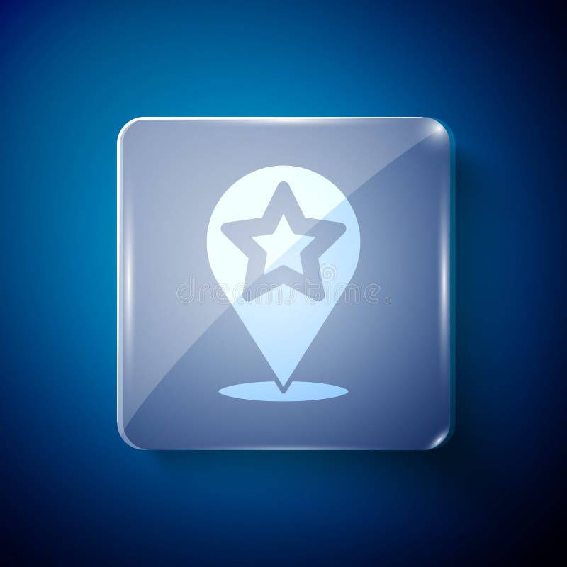 White Map Pointer with Star Icon Isolated on Blue Background. Star ...
