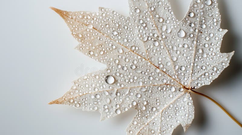 White Maple Leaf with Water Droplets, Against a White Background Stock ...