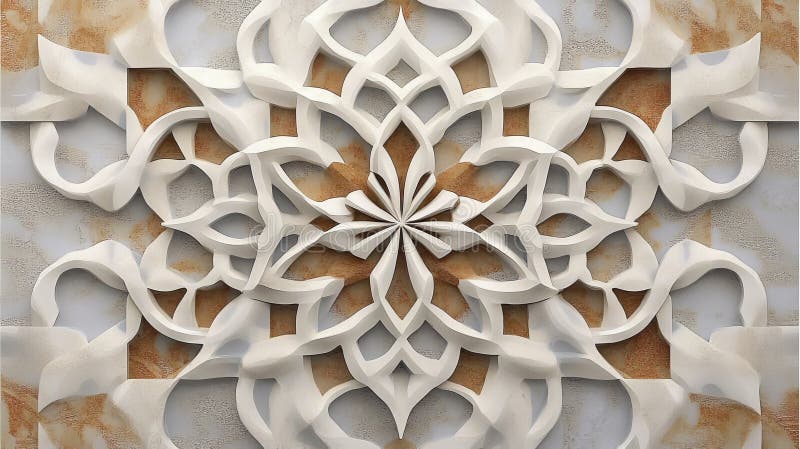 White Marble Arabesque Pattern, Islamic Ornamental Background with ...