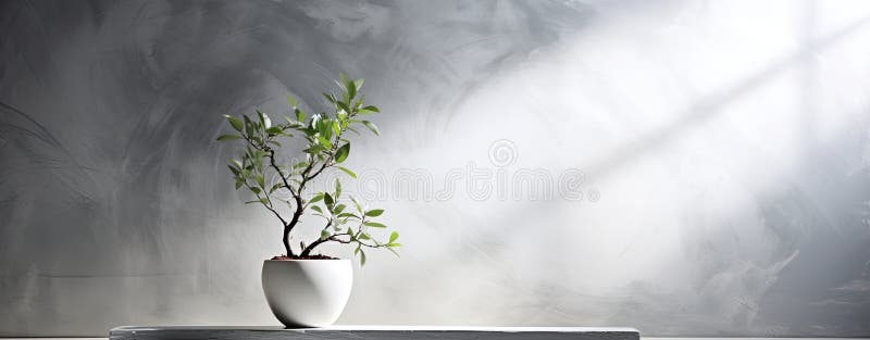 White Marble Background with Plant in Pot and Shadow Overlay Stock ...