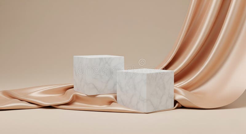 White Marble Blocks on Soft Peach Silk Fabric for Product Display Stock ...