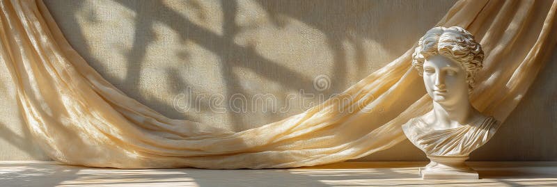 White Marble Bust in Sunlight with Flowing Drapery and Shadow Patterns ...