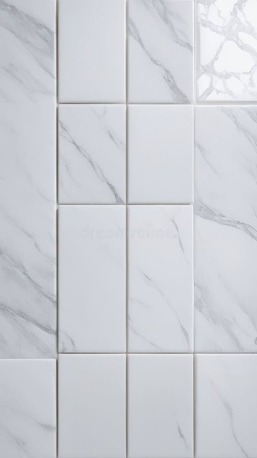 White Marble Ceramic Tiles with Subtle Veining in Geometric Pattern ...