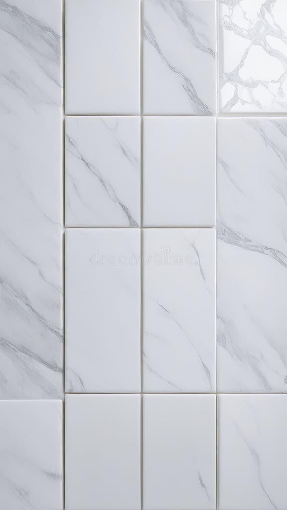 White Marble Ceramic Tiles with Subtle Veining in Geometric Pattern ...