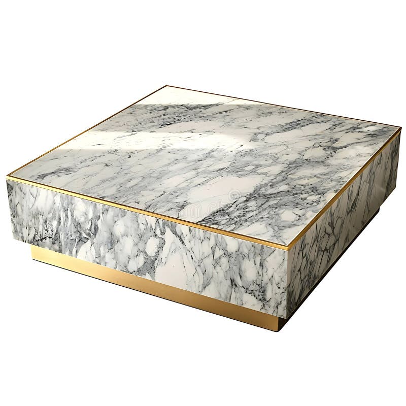 White Marble Coffee Table with Gold Trim Stock Photo - Image of display ...