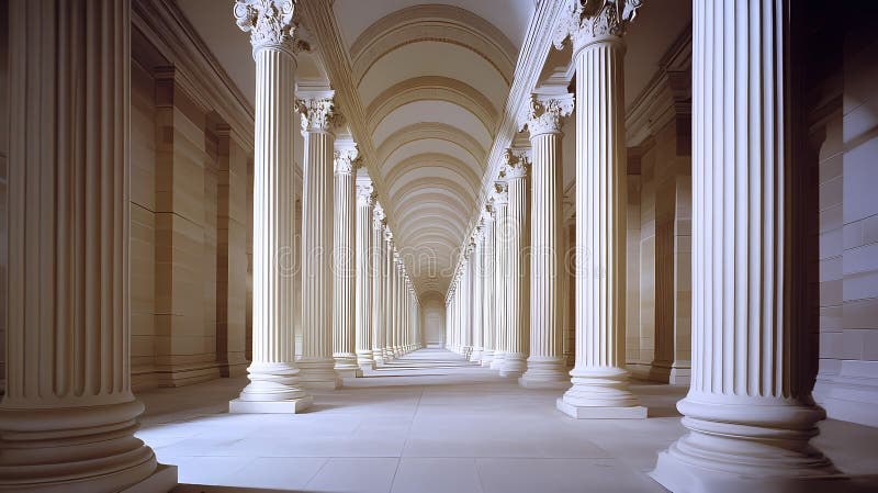 White Marble Columns Creating Perspective in Elegant Building Stock ...