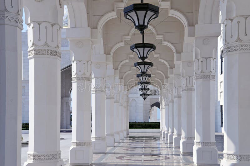 White Marble Columns in a Muslim Mosque Stock Image - Image of mosque ...