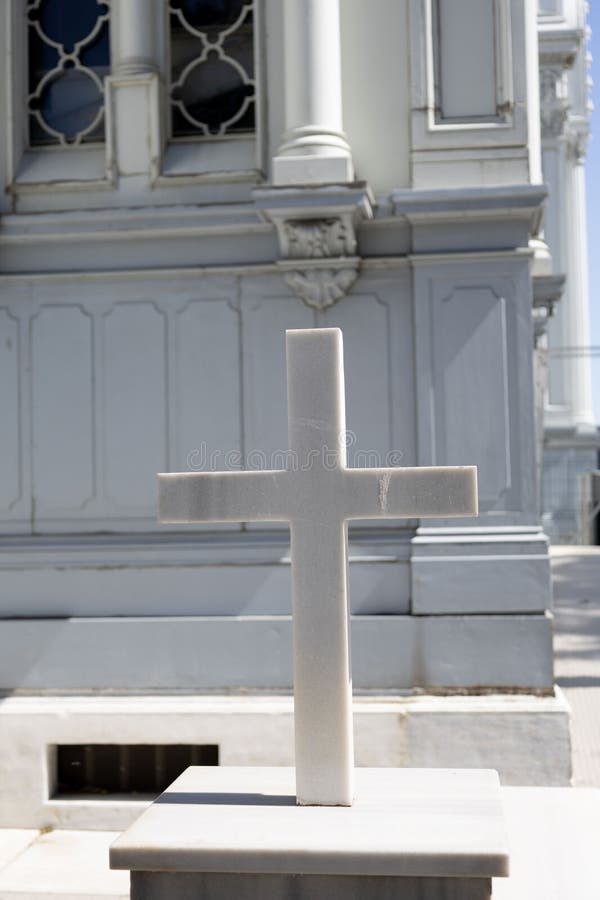 White Marble Cross Against Classical Architectural Background Stock ...