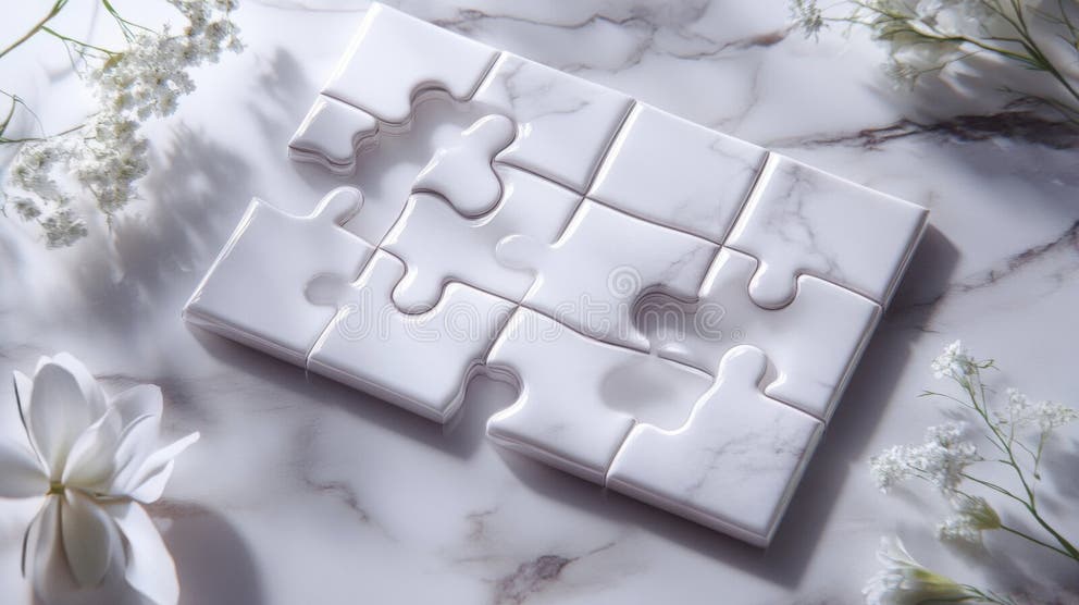 White Marble Jigsaw Puzzle Pieces on Marble Surface Stock Illustration ...