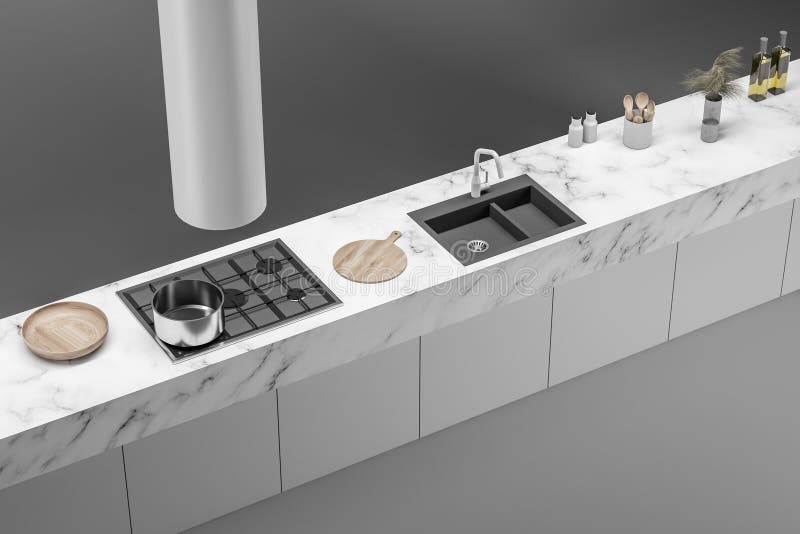 White and Marble Kitchen Cabinets, Top View Stock Illustration ...