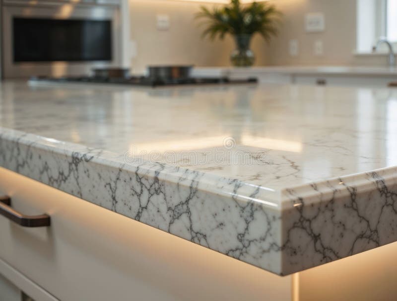 White Marble Kitchen Surface with Elegant Veined Texture Stock ...