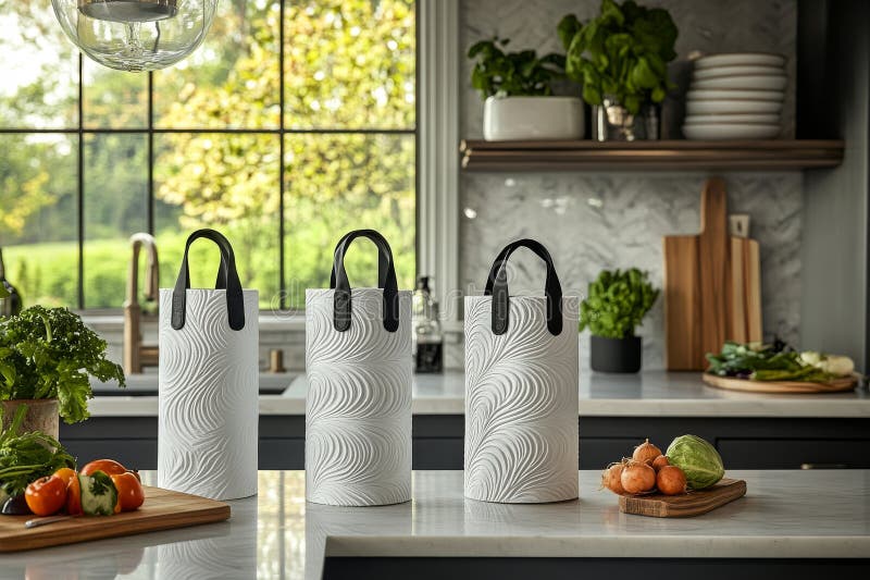 On the White Marble Kitchen Table, There are Vegetables and Rolls of ...