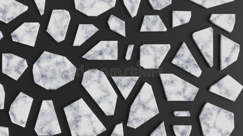 White Marble Mosaic on Black Background. Broken Stone Parts. 3D Render ...