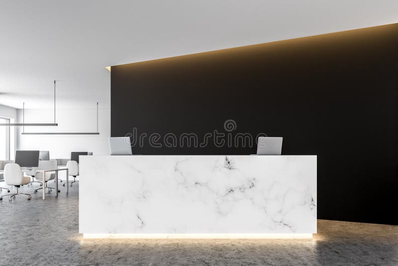White Marble Office Reception Black Wall Stock Illustration ...