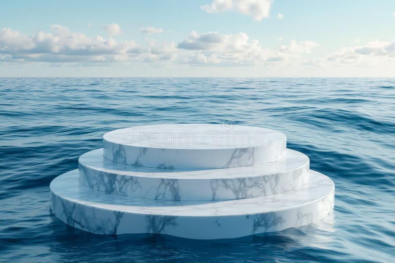 A White Marble Pedestal in the Middle of the Ocean Stock Illustration ...