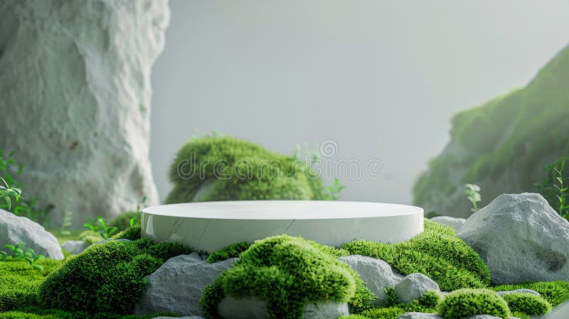 White Marble Platform on a Mossy Stone Landscape Stock Illustration ...