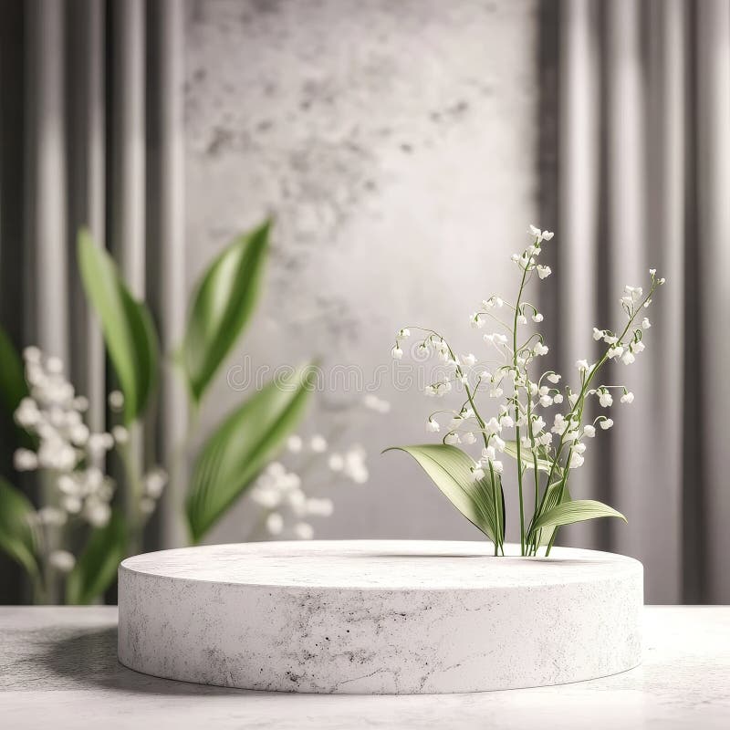 White Marble Podium with Lily of the Valley Flowers. 3d Render Stock ...