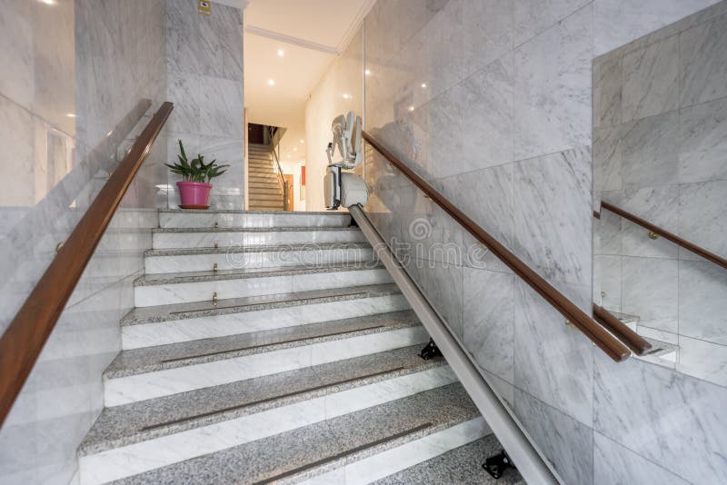 White Marble Stairs of a Corridor of a Tenement Building with Electric ...