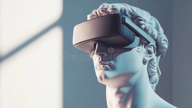 White Marble Statue of David Wearing Vr Headset Experiencing Metaverse ...