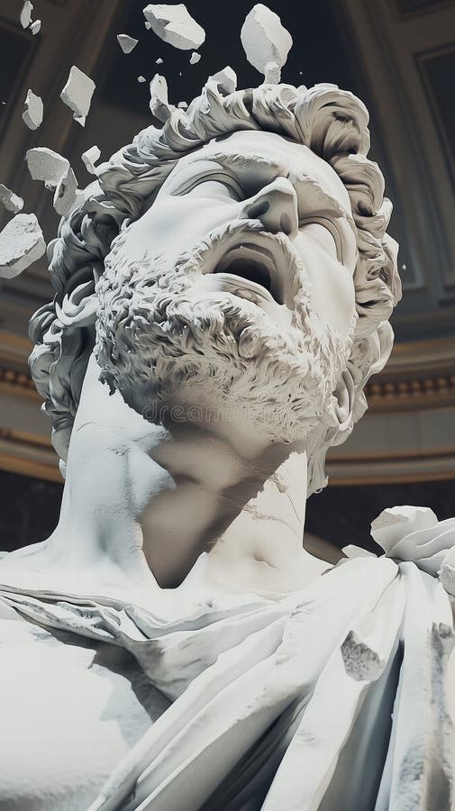 White Marble Statue Exploding while Screaming in Museum Stock ...