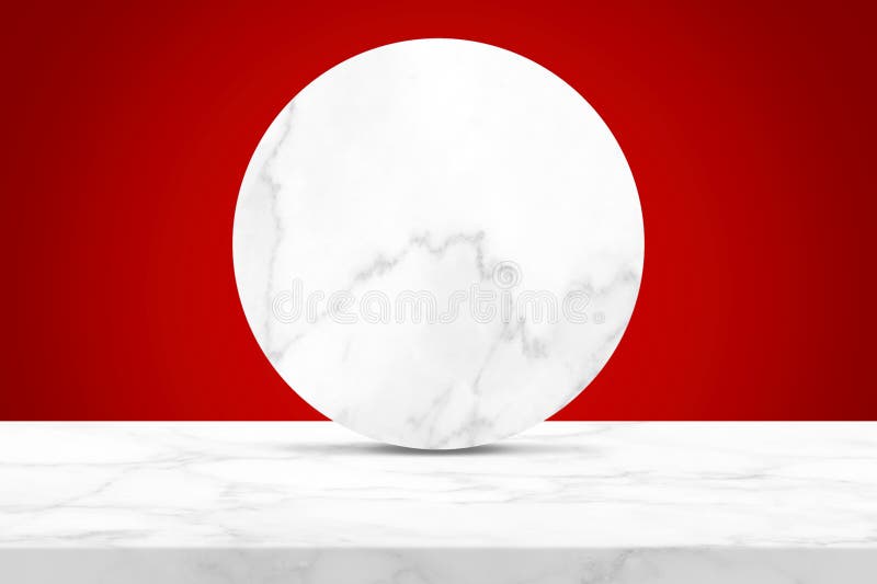 White Marble Table and Circle Marble Partition with Red Gradient ...