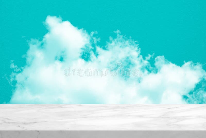 White Marble Table with Cloud with Concrete Wall Texture Background in ...