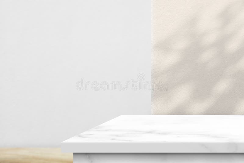 White Marble Table Corner with Light Beam, Shadow, and Spotlight on the ...