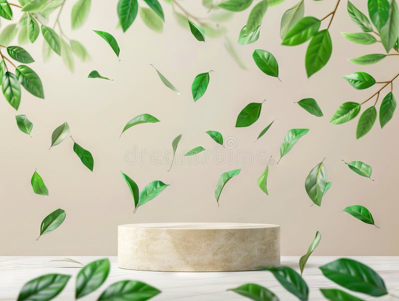 A White Marble Table with Green Leaves Falling on it Stock Photo ...