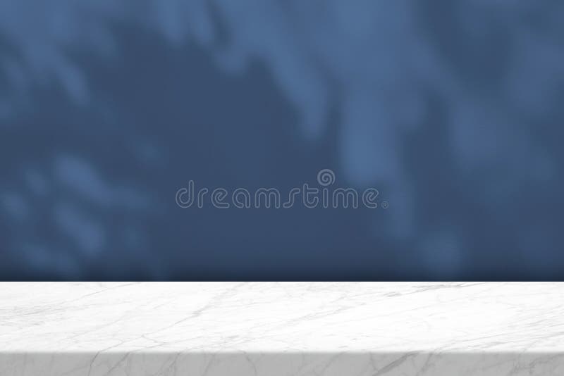White Marble Table with Light Beam, Shadow, and Spotlight on the Blue ...