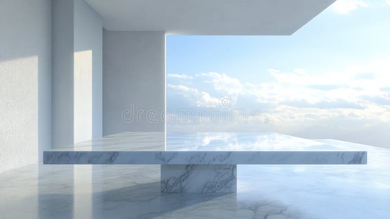 A White Marble Table with a Reflection of the Room Pic Stock ...