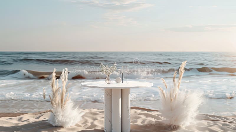 A White Marble Table Set Up for a Mockup Against the Backdrop of a ...