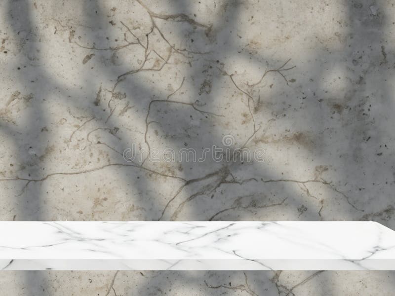 White Marble Table with Tree Shadow on Concrete Wall Texture Background ...