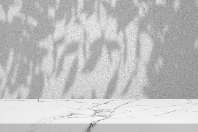 White Marble Table with Tree Shadow on Concrete Wall Texture Background ...