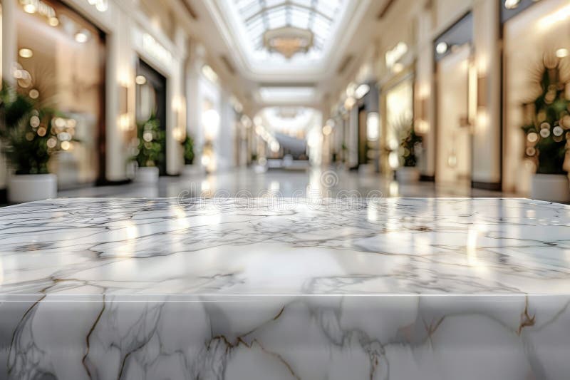 A White Marble Table with a View of a Mall Stock Photo - Image of ...