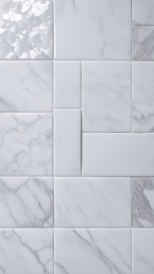 White Marble Textured Ceramic Tiles in Geometric Pattern. Modern ...