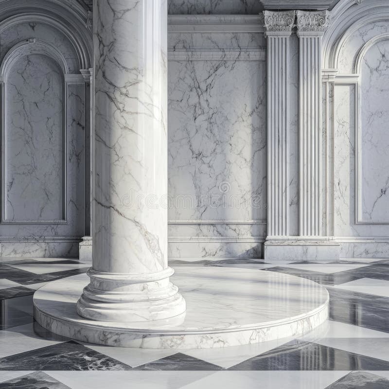 White Marble Wall with Marble Floor and Columns. 3D Rendering Stock Illustration - Illustration ...
