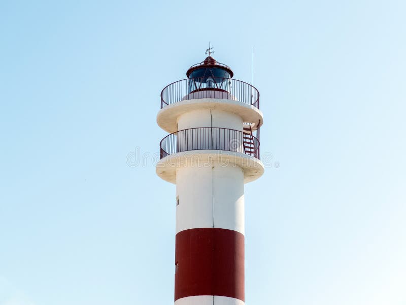 Maritime Lighthouse with Red Stripe and Two Balconies Stock Image ...